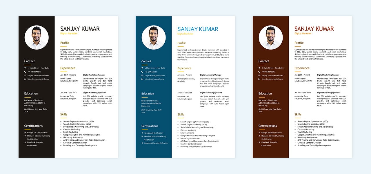 Colored Resume Template | Free Download in MS Word