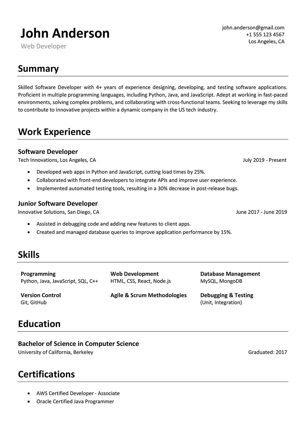 Simple Resume Template MS Word Free Download Simple Resume Template MS Word Free Download