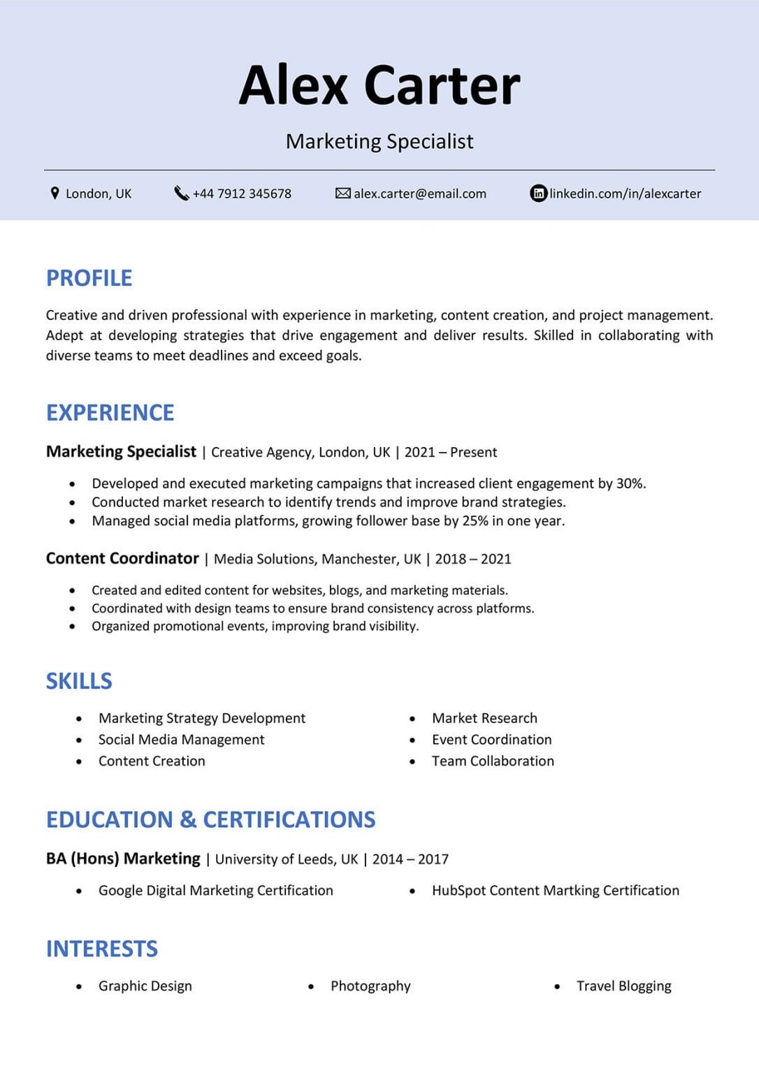 UK CV Format in MS Word | Free Download